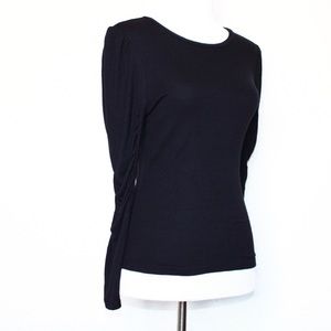 Bar III | Tops | Bar Iii Black Ruched Sleeve Ribbed Knit Top Medium ...